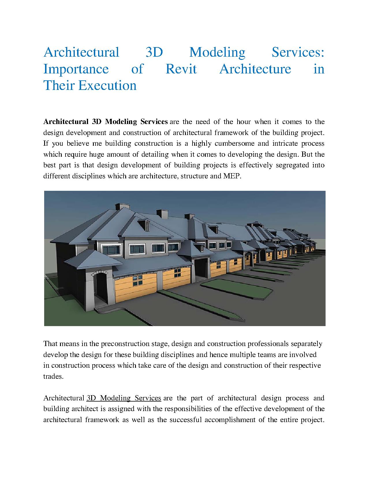 Architectural 3D Modeling Services: Importance of Revit Architecture in Their Execution ...