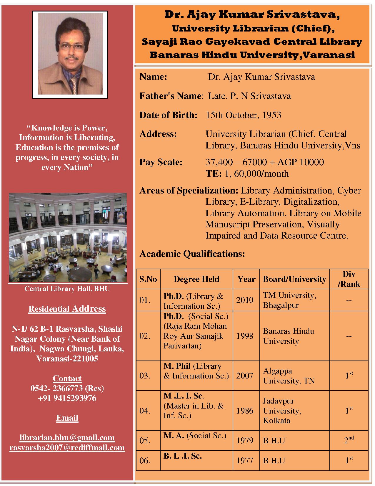 CV_Ajay Kumar Srivastava Librarian BHU.pdf PowerPoint Presentation PPT